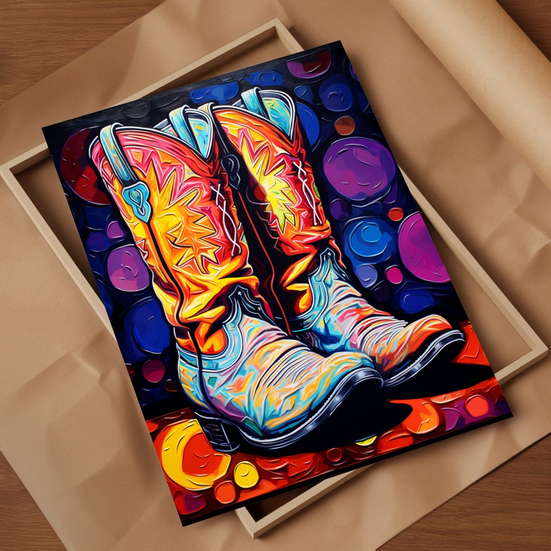 Rodeo Rhapsody Cowboy Boots Print Abstract Oil Style Art Celebrating ...