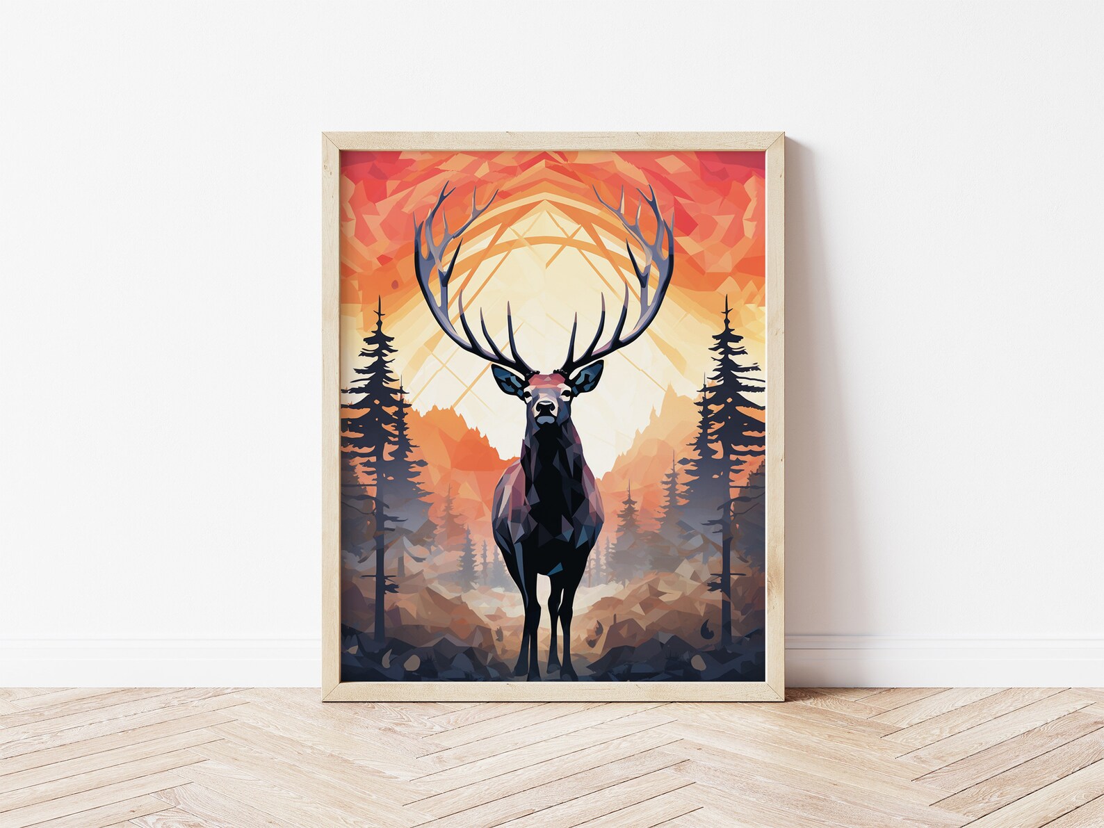 Rocky Mountain Elk Wilderness Print Geometric Abstract Wall Art With ...