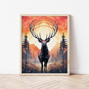 Rocky Mountain Elk Wilderness Print Geometric Abstract Wall Art With ...