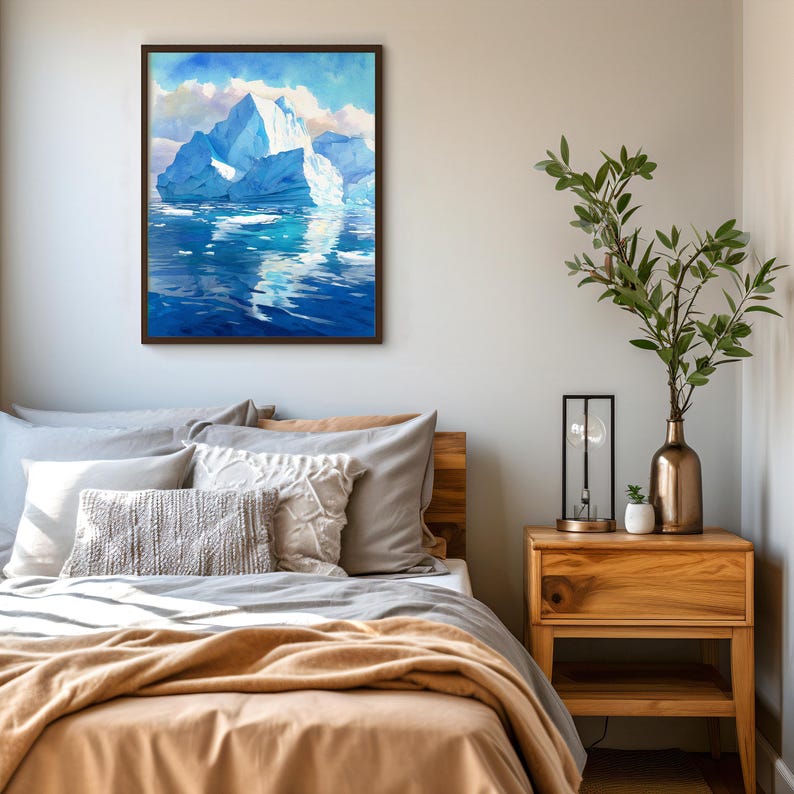 Iceberg Alley Coastal Watercolor Art Print Blue Icebergs Open Atlantic ...