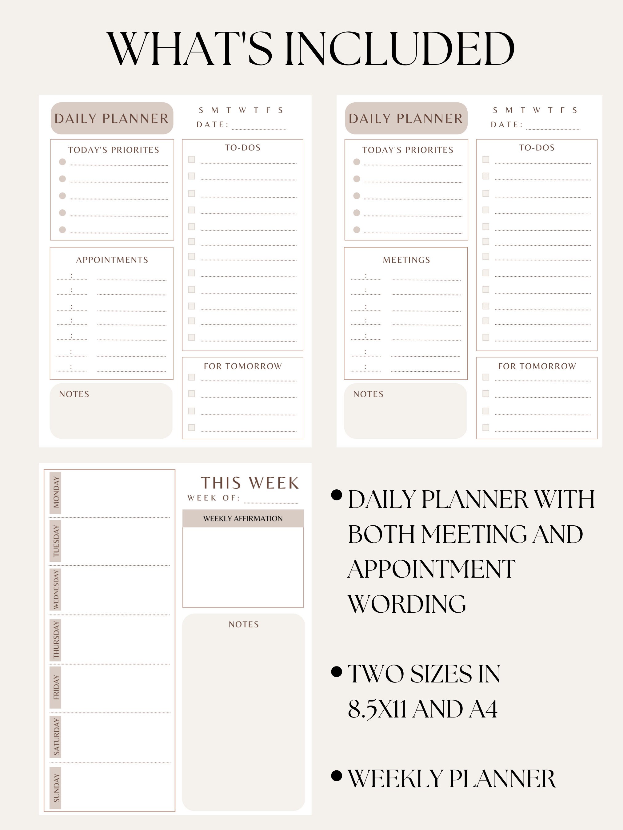 Neutral Daily Planner, Instant Download, Printable Weekly Planner ...