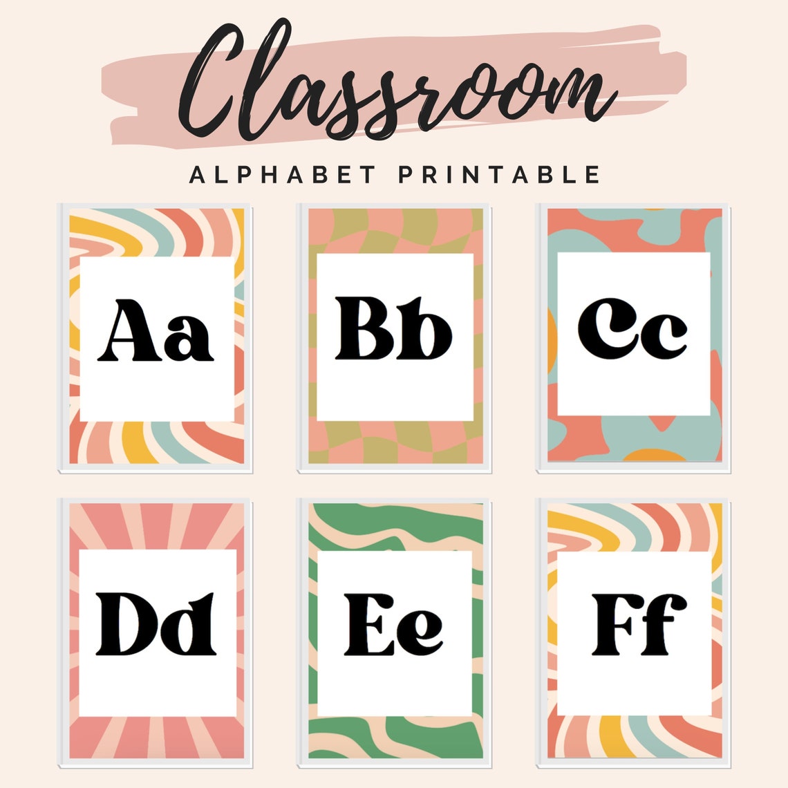 Groovy, Retro, Classroom Alphabet Printable, English/spanish - Etsy