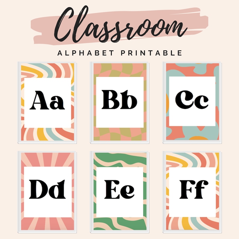 Groovy, Retro, Classroom Alphabet Printable, English/spanish - Etsy