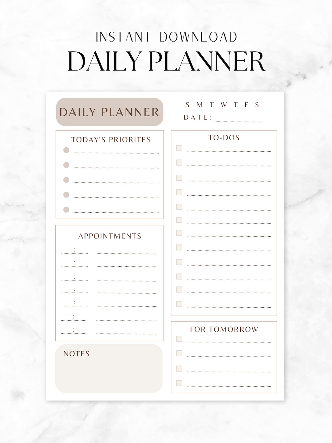Neutral Daily Planner, Instant Download, Printable Weekly Planner ...