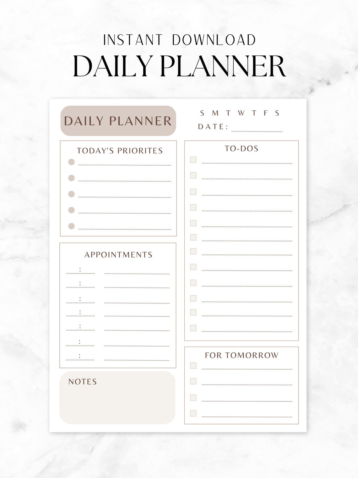 Neutral Daily Planner, Instant Download, Printable Weekly Planner ...