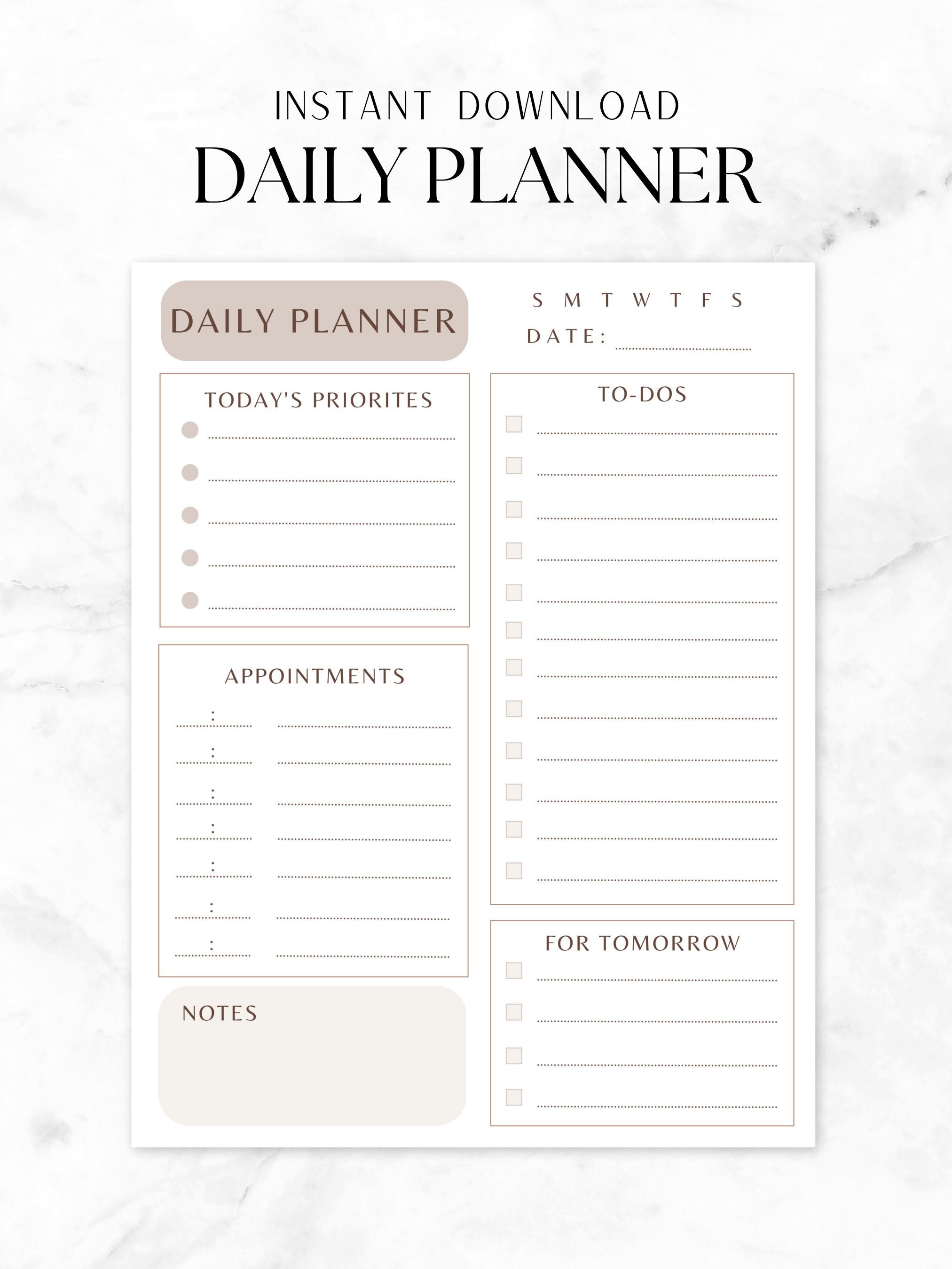 Neutral Daily Planner, Instant Download, Printable Weekly Planner ...
