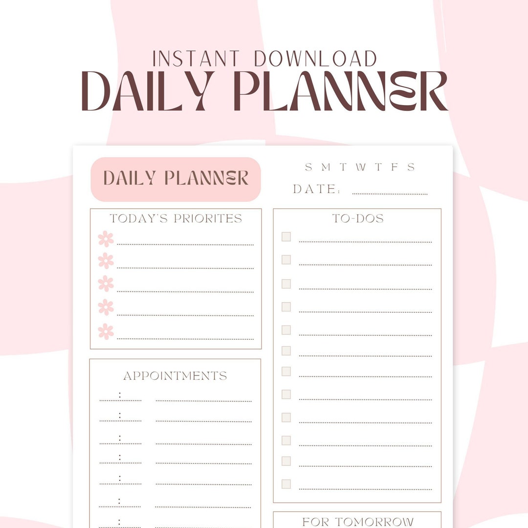 Groovy Daily Planner, Instant Download, Printable Weekly Planner, Pink ...