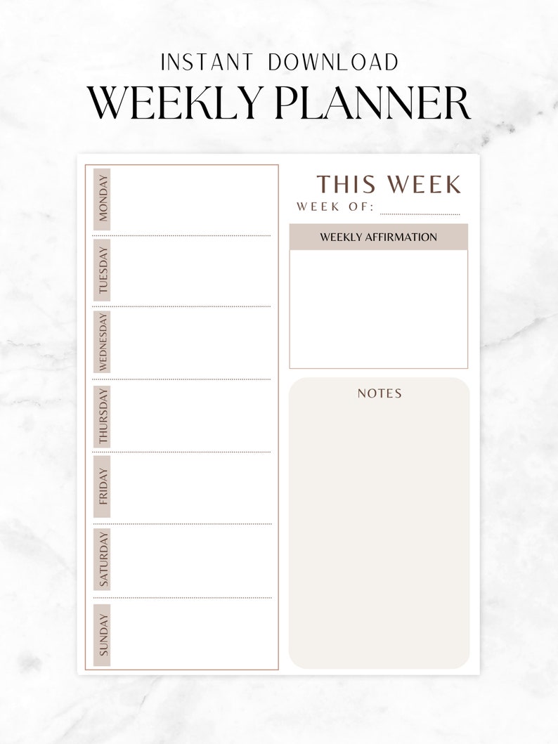 Neutral Daily Planner, Instant Download, Printable Weekly Planner ...
