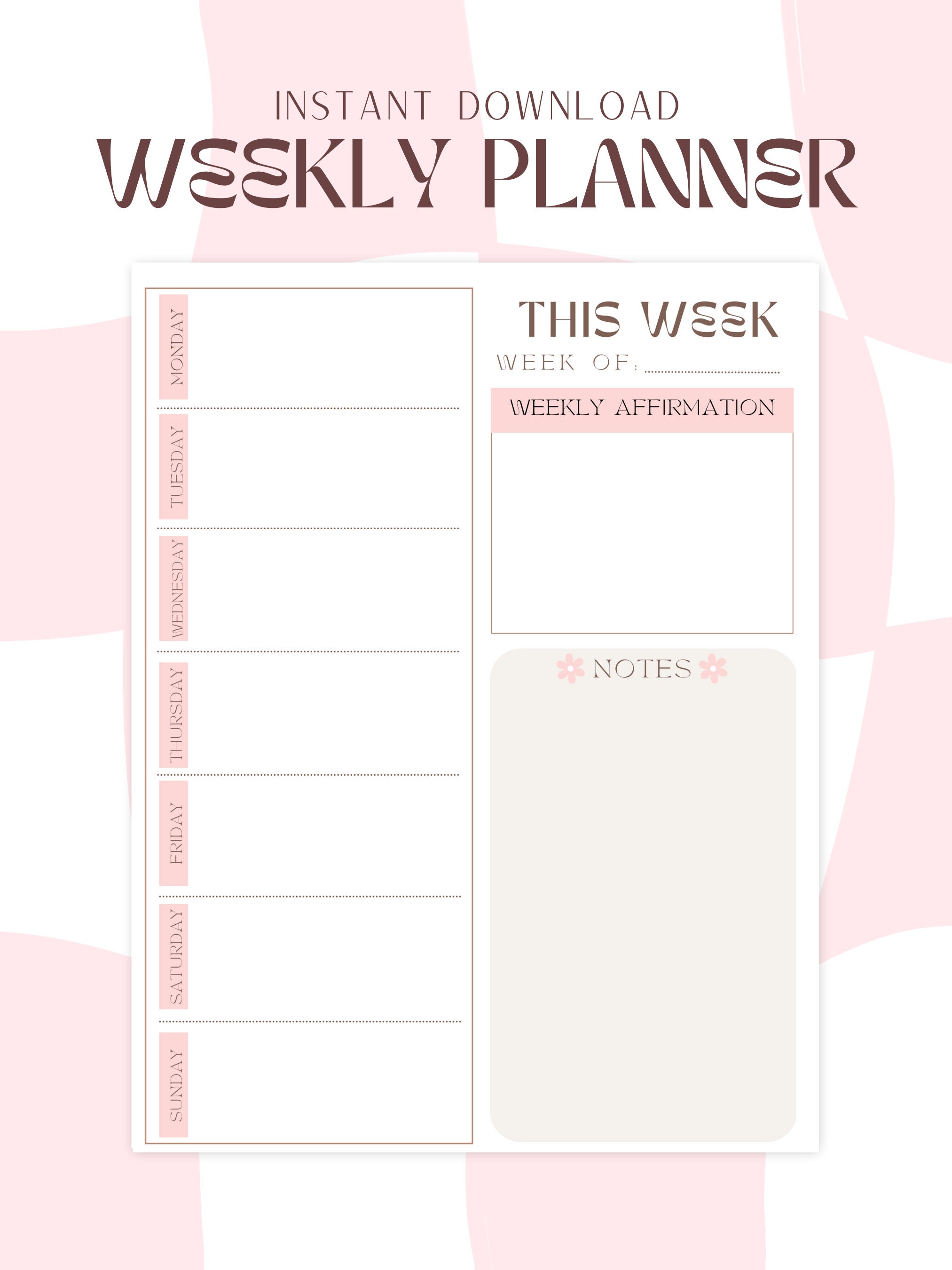 Groovy Daily Planner, Instant Download, Printable Weekly Planner, Pink ...
