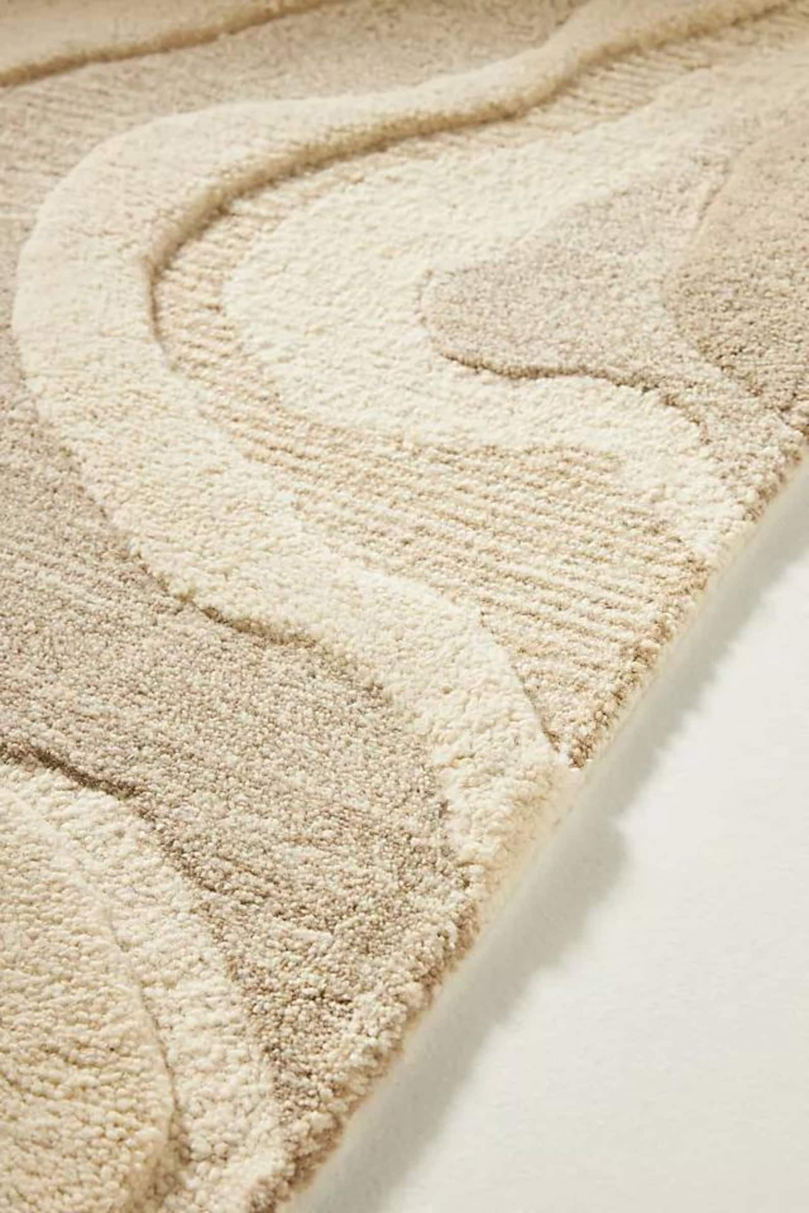 Ivory Beige Color Minimalist Modern Abstract Handmade Textured Woolen ...