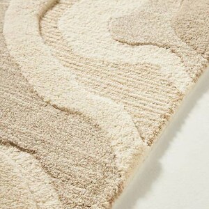 Ivory Beige Color Minimalist Modern Abstract Handmade Textured Woolen ...