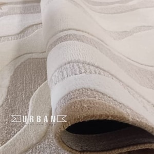 Minimalist Ivory Beige Textured Round Modern Abstract Handmade Woolen ...