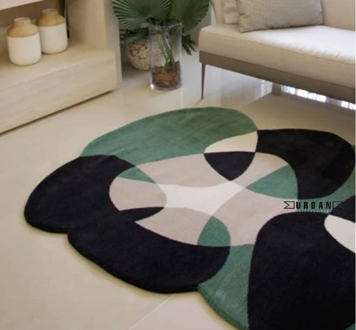Modern Abstract Green Irregular Shape Woolen Hand Tufted - Etsy