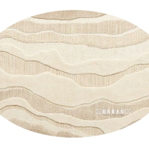 Minimalist Ivory Beige Textured Round Modern Abstract Handmade Woolen ...