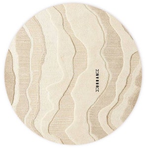 Minimalist Ivory Beige Textured Round Modern Abstract Handmade Woolen ...