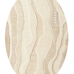 Minimalist Ivory Beige Textured Round Modern Abstract Handmade Woolen ...