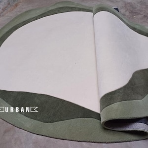 Monochrom Blue Green Modern Abstract Irregular Shape Woolen Hand Tufted ...