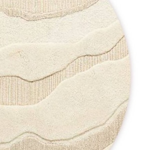 Minimalist Ivory Beige Textured Round Modern Abstract Handmade Woolen ...