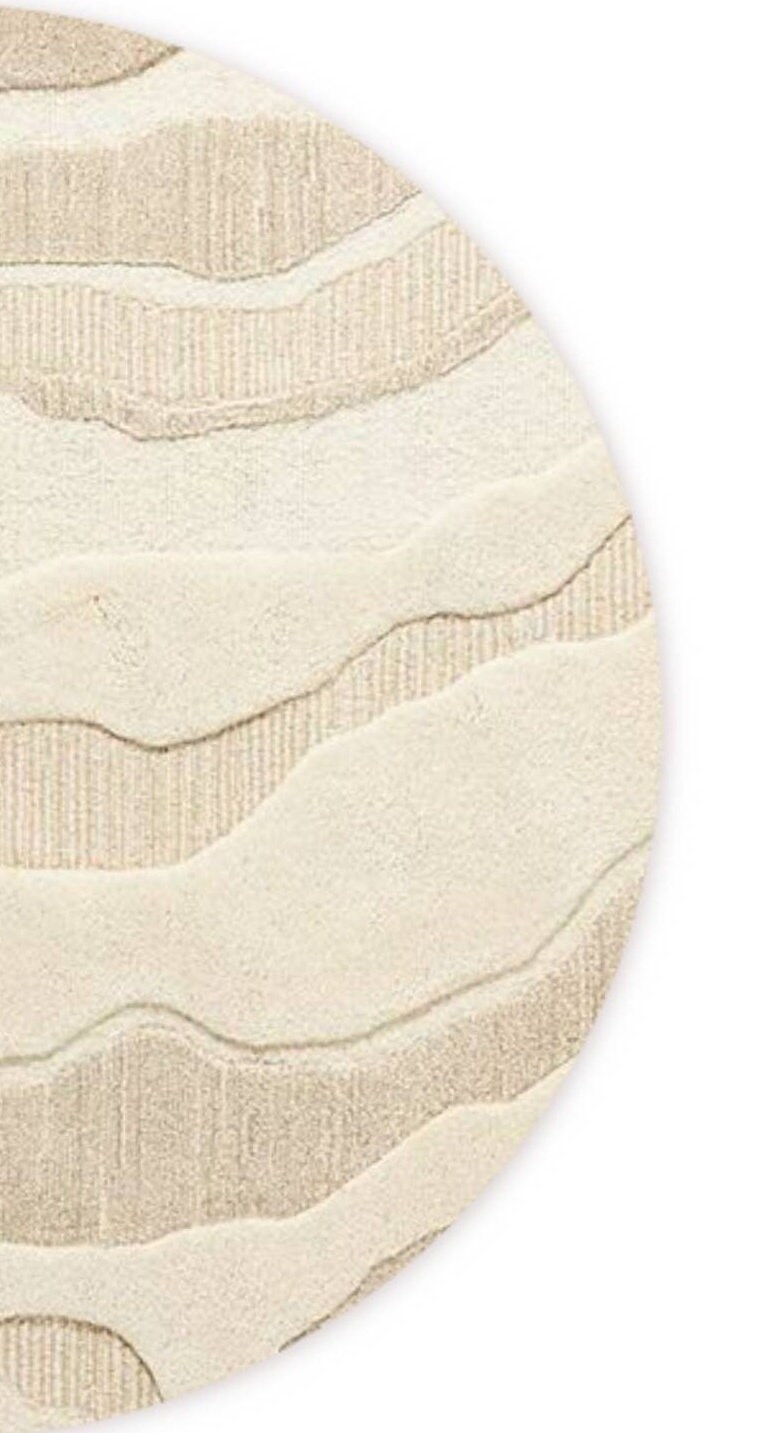 Minimalist Ivory Beige Textured Round Modern Abstract Handmade Woolen ...