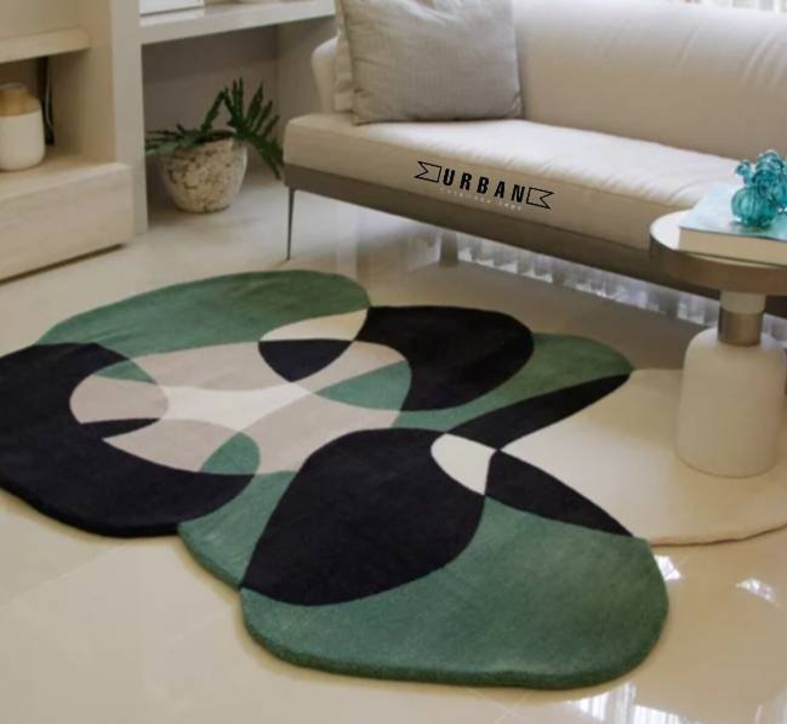 Modern Abstract Green Irregular Shape Woolen Hand Tufted - Etsy