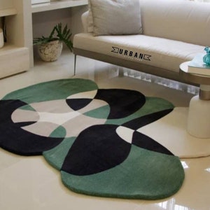Modern Abstract Green Irregular Shape Woolen Hand Tufted Designer Area ...