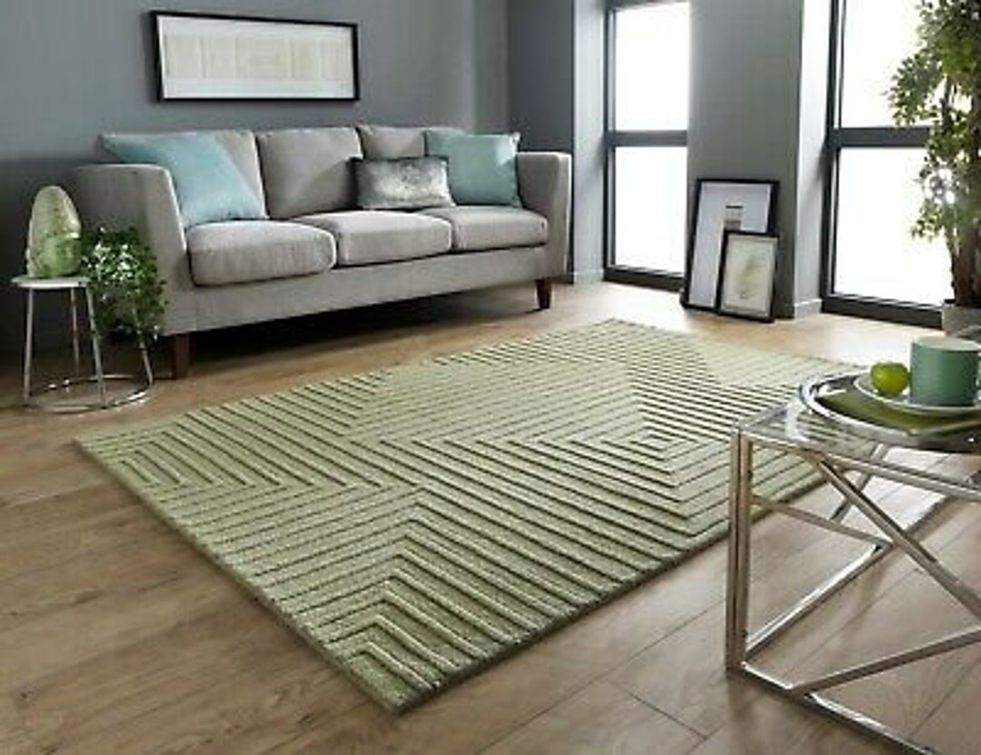 Olive Green Color Textured Handmade Modern Abstract Cut Loop Embossed ...