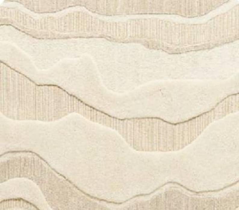 Minimalist Ivory Beige Textured Round Modern Abstract Handmade Woolen ...