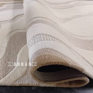 Ivory Beige Minimalist Modern Abstract Irregular Odd Shape Unique ...