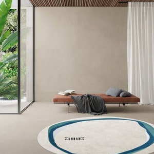 Minimalist Modern Abstract Round Shape Blue White Handmade Woolen ...