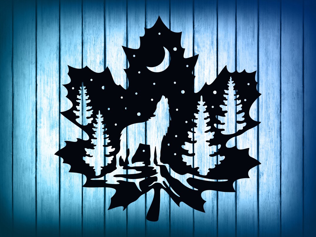 Wolf Maple Leaf Metal Wall Art | Canadian Outdoor Nature Scene Metal ...