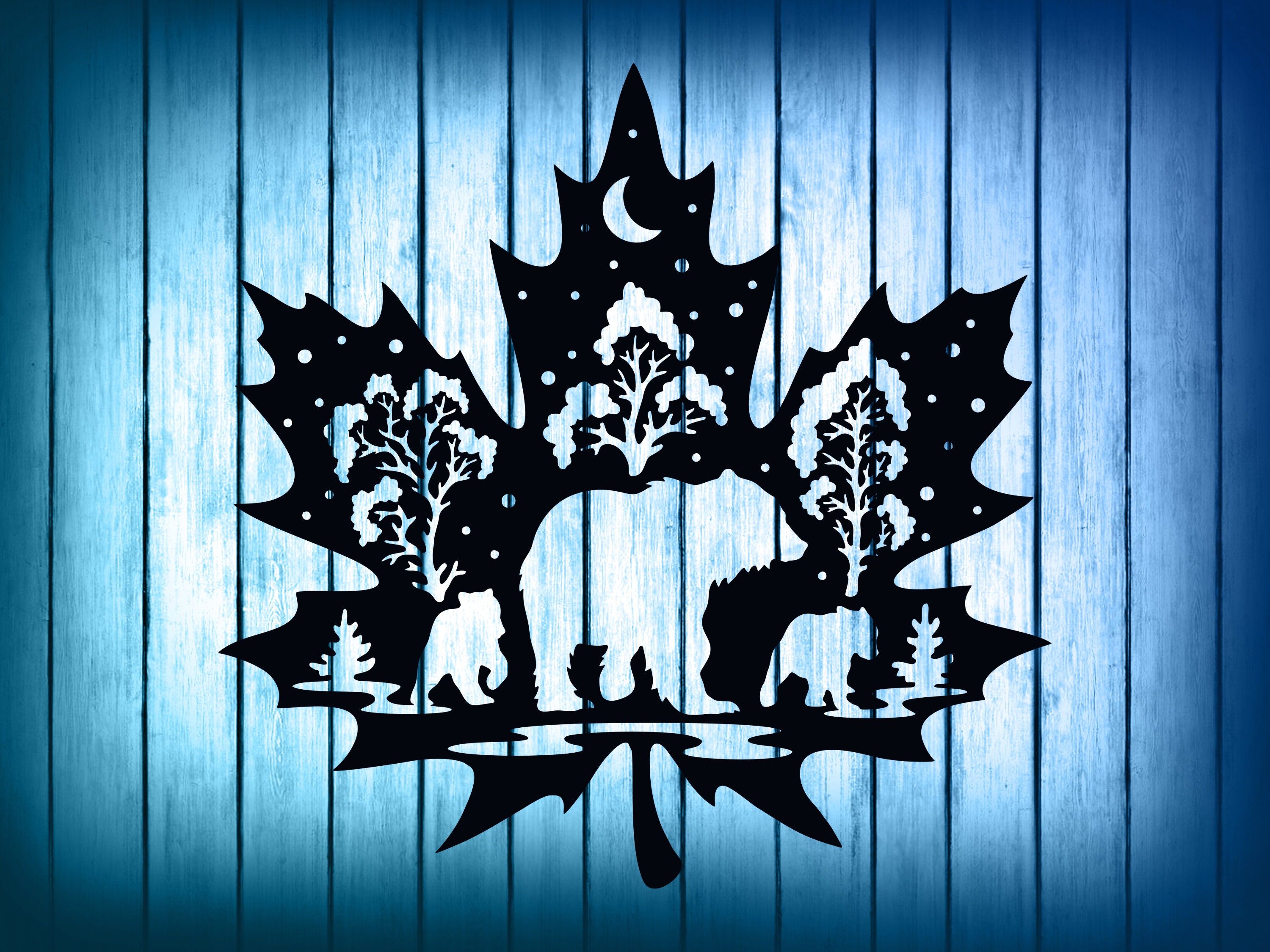 Bear Maple Leaf Metal Wall Art | Canadian Outdoor Nature Scene Metal Decor | Forest Landscape ...