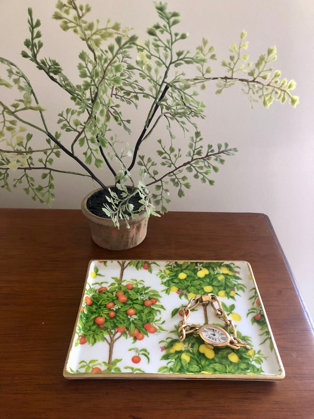 Chinoiserie Fruit Topiaries decorative Tray 6.75 X 5.25 Jewelry Tray - Etsy