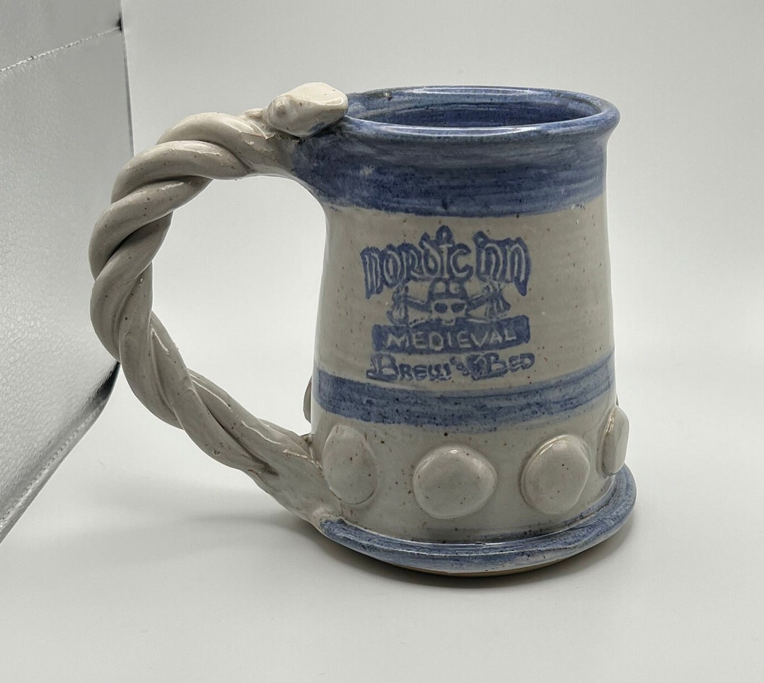 Ceramic Salt Glazed Medieval Beer Mug With Twisted Snake Head. Signed ...