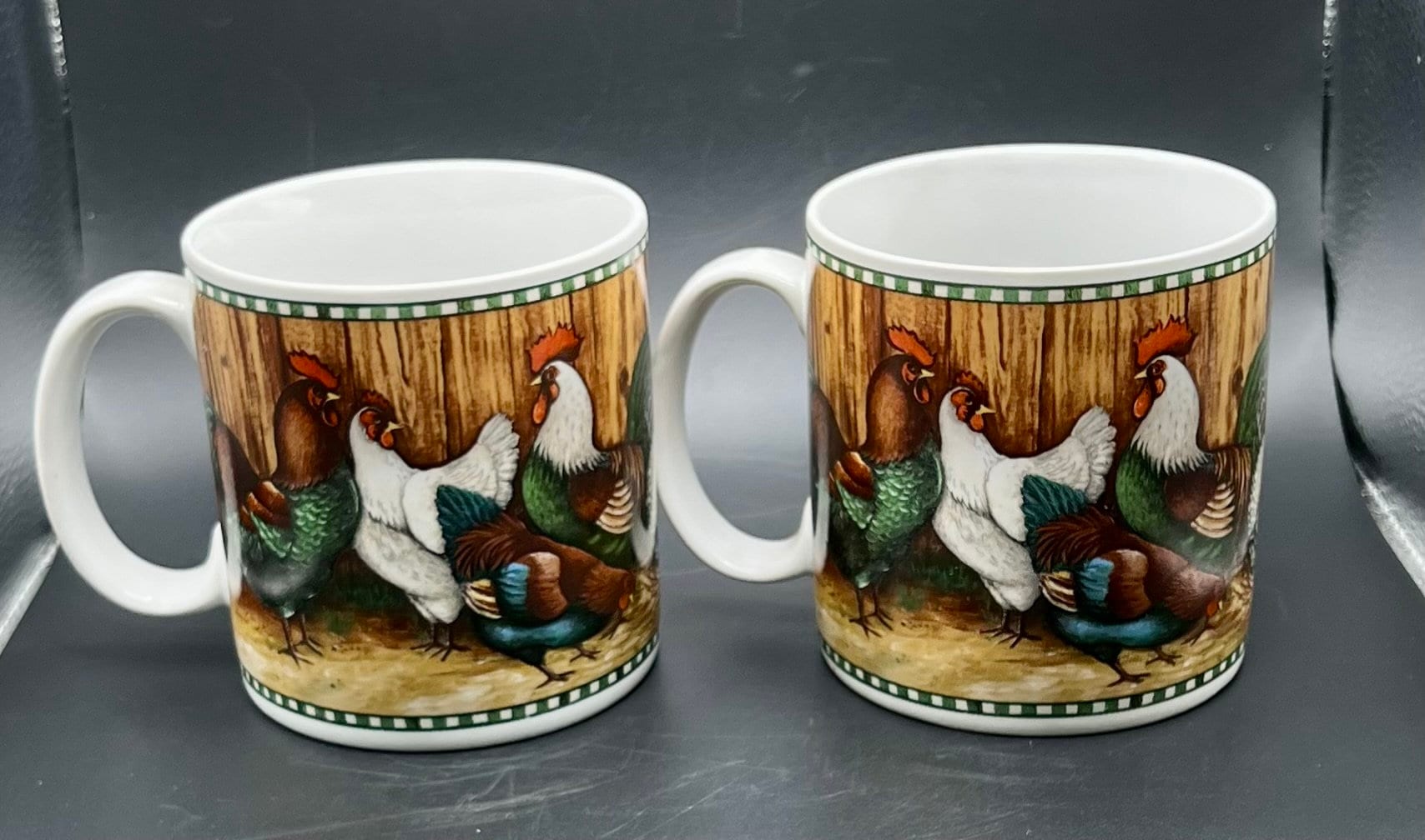 Set of 2 Rooster Chicken Mugs on the Farm David Carter Brown Collection ...