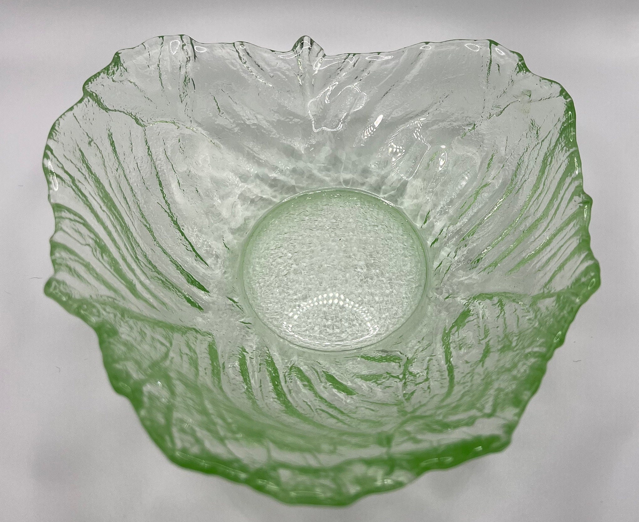Vintage Green Glass Cabbage Leaf Pattern Candy Dish Bowl 6 EUC - Etsy