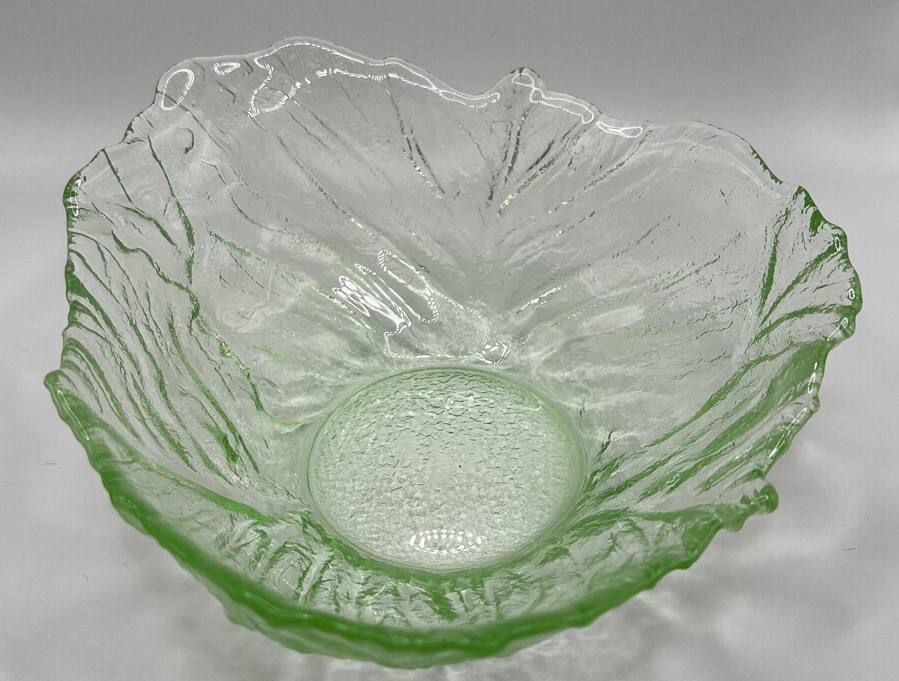 Vintage Green Glass Cabbage Leaf Pattern Candy Dish Bowl 6 EUC - Etsy
