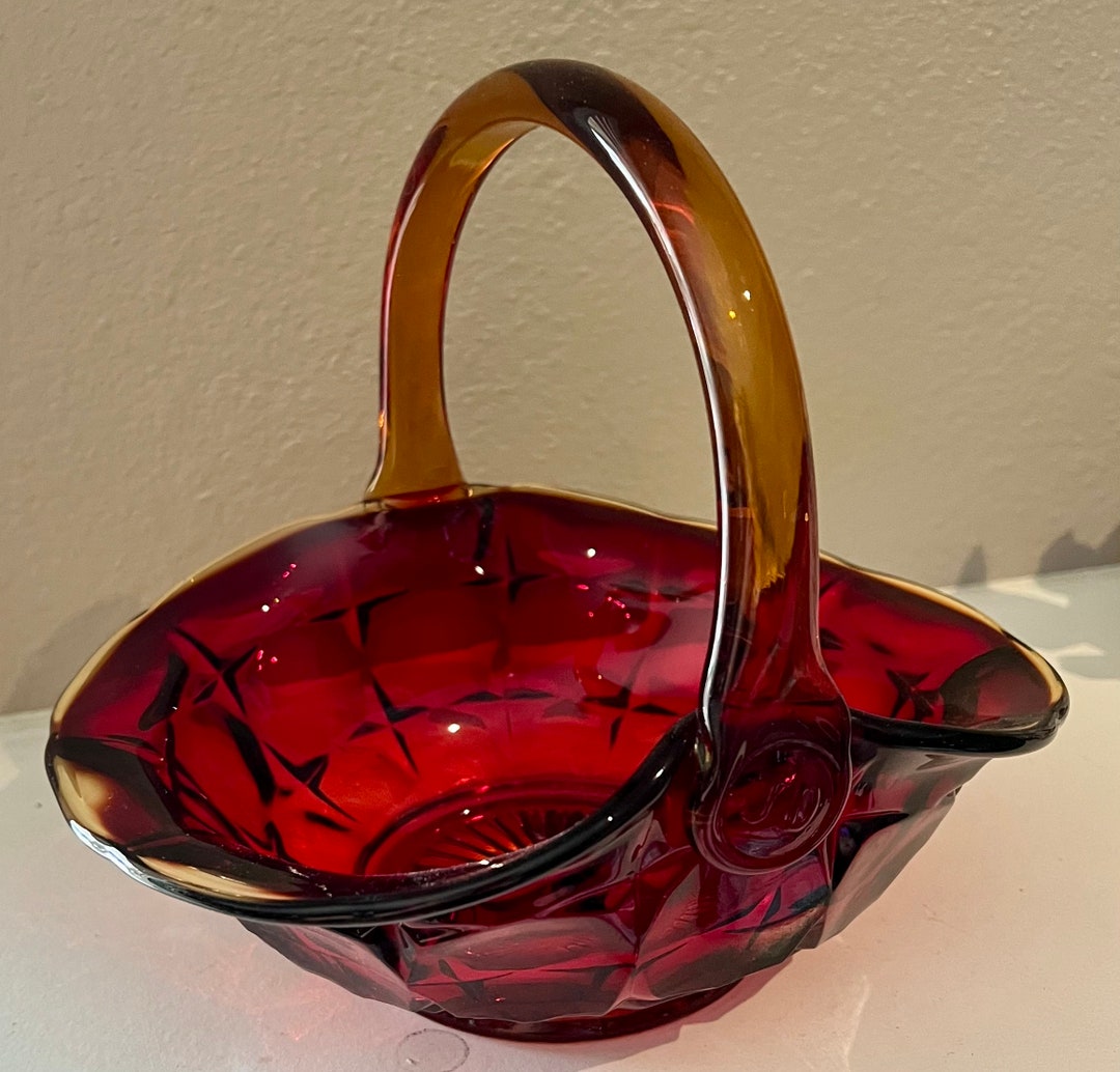Vintage Indiana Glass Amberina Basket Signed JD GLOWS - Etsy