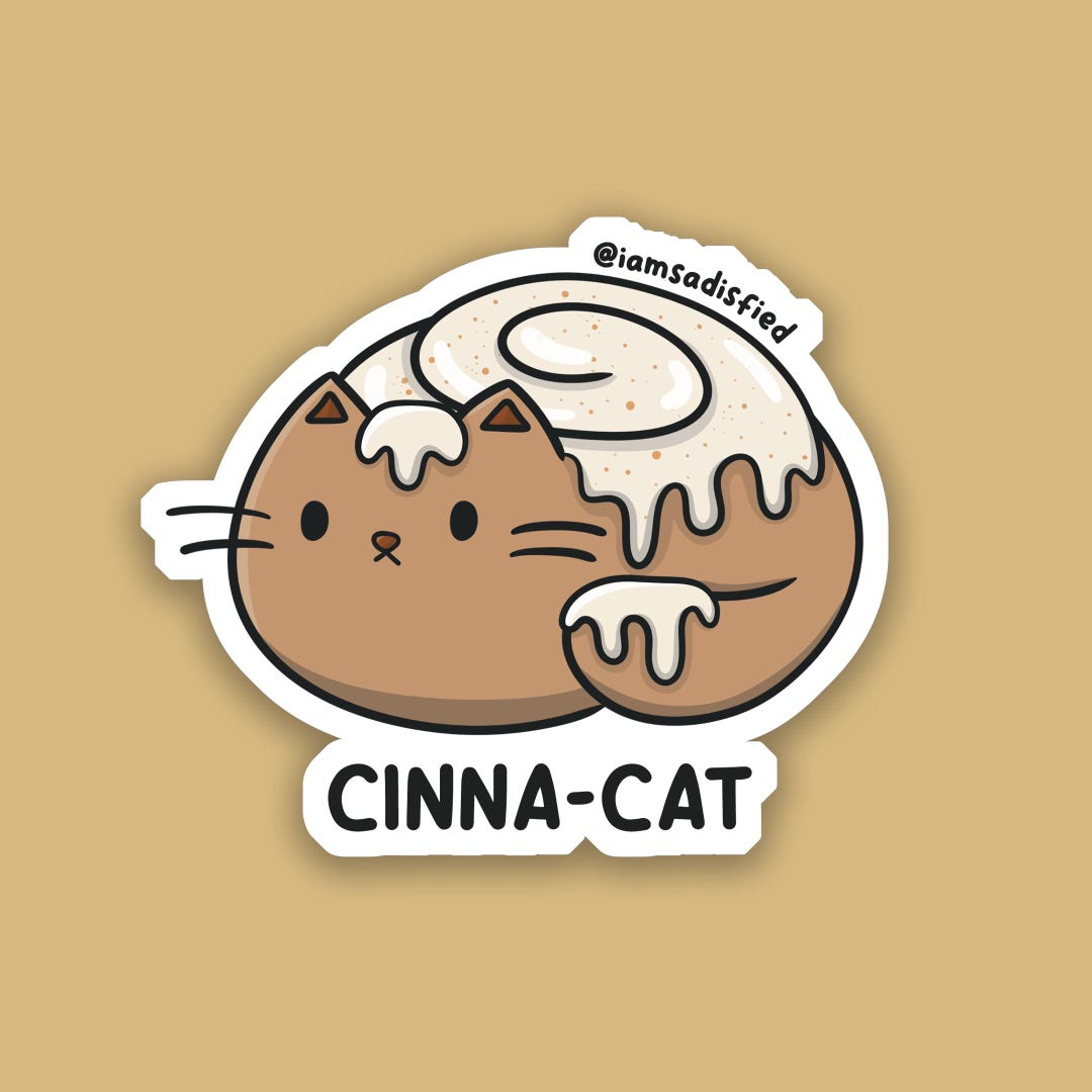 Cinna-cat Sticker | Laminated Matte Vinyl Sticker | Cute Sticker ...