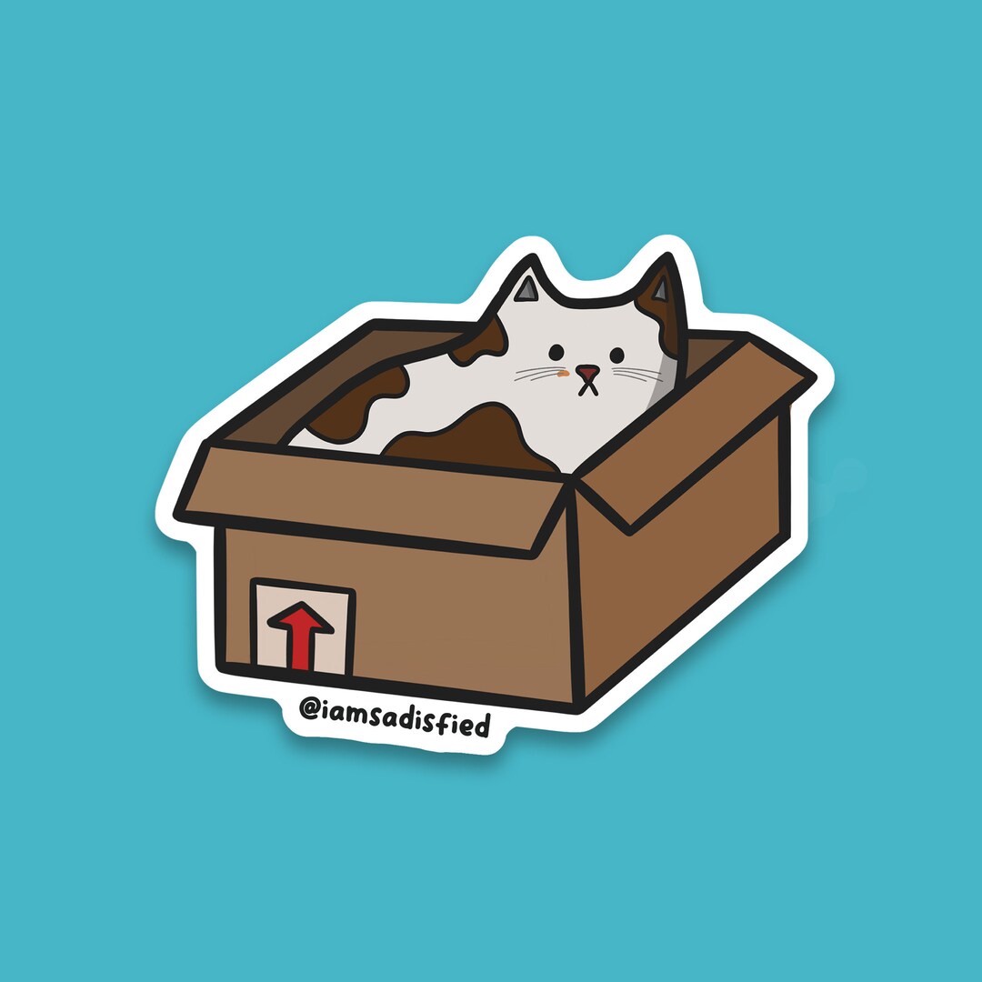Cat in the Box Sticker | Laminated Matte Vinyl Sticker | Cute Sticker ...