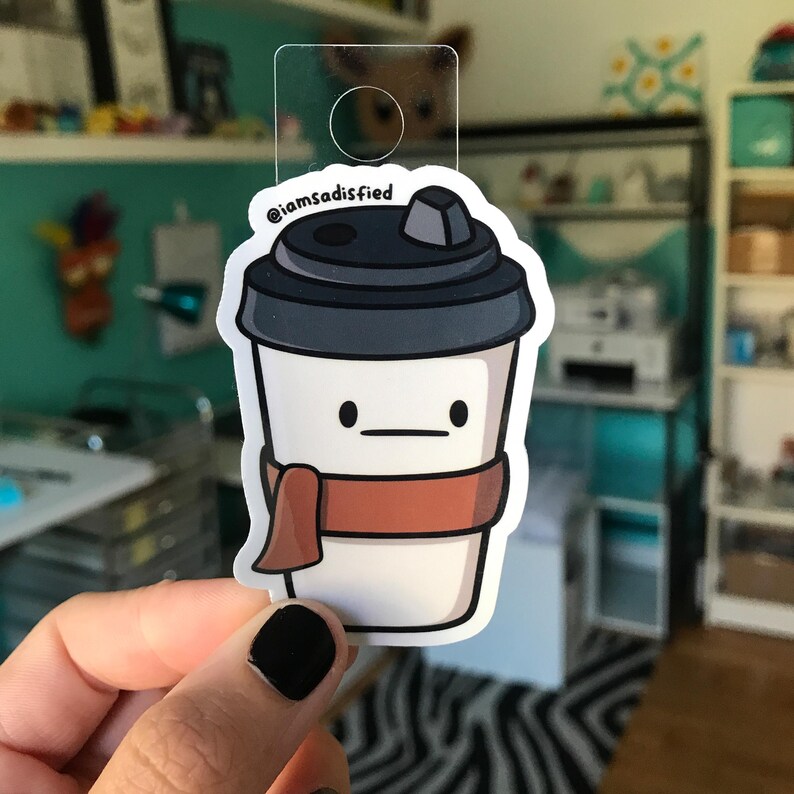 Coffee Cup Sticker | Laminated Matte Vinyl Sticker | Cute Sticker - Etsy