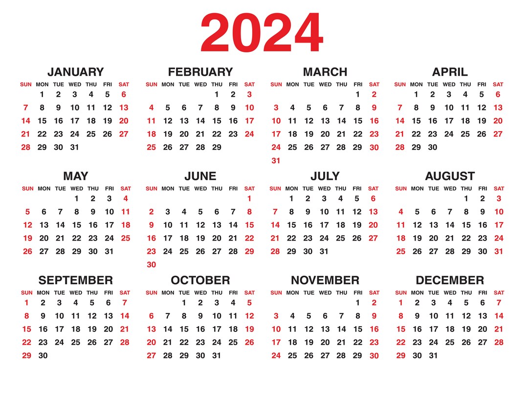 2024 Calendar Svg , 2024 Calendar Png , Calendar Digital , Wall ...