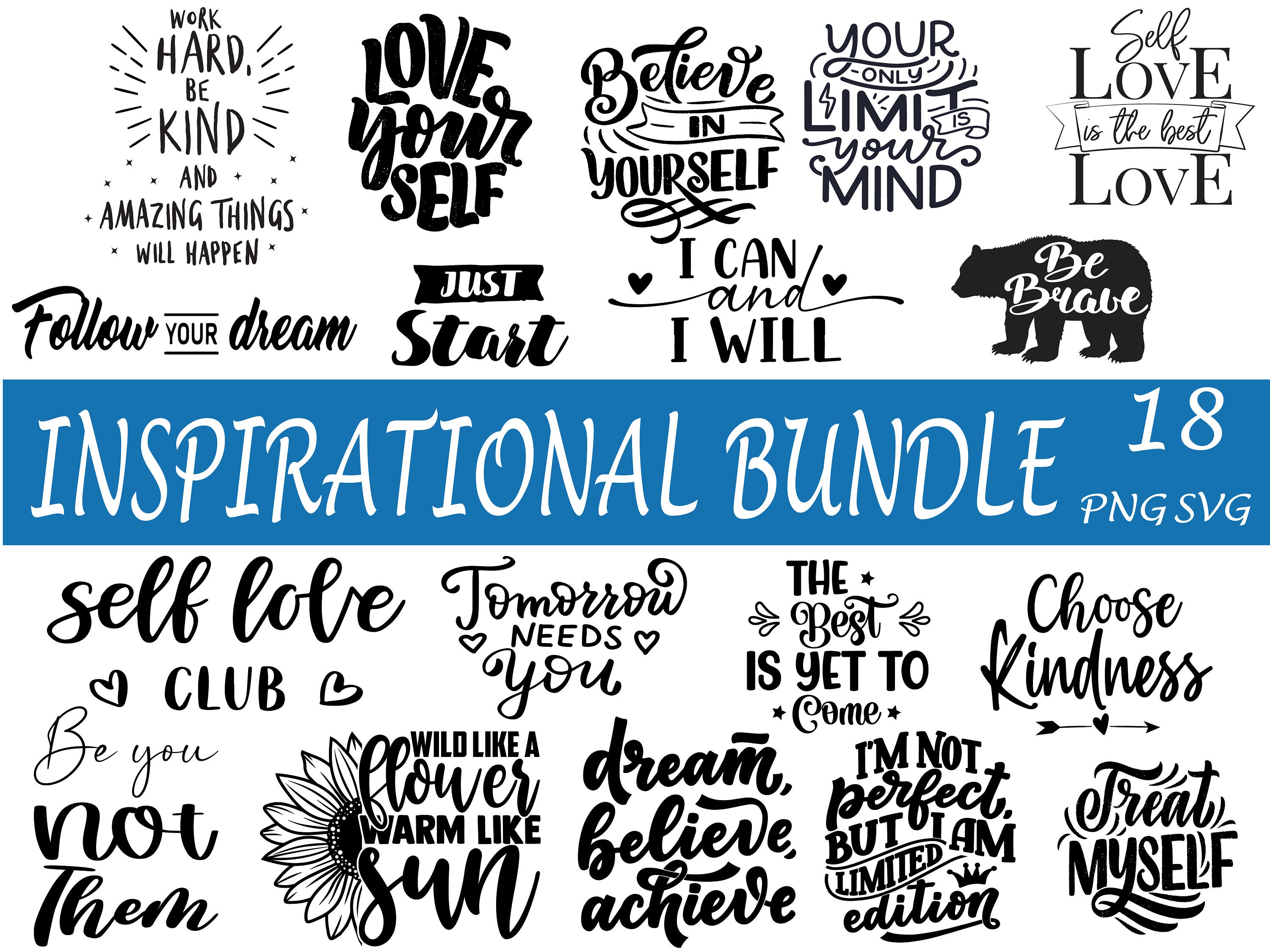 Inspirational Quotes Svg Bundle , Self Love SVG , Motivational Quotes ...