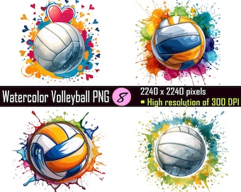 Watercolor Volleyball PNG Bundle: Sublimation Design (digital Download ...