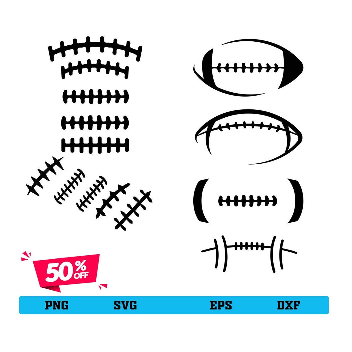 Football Laces Svg Bundle - Football Stitches Cut File - Svg - Png ...