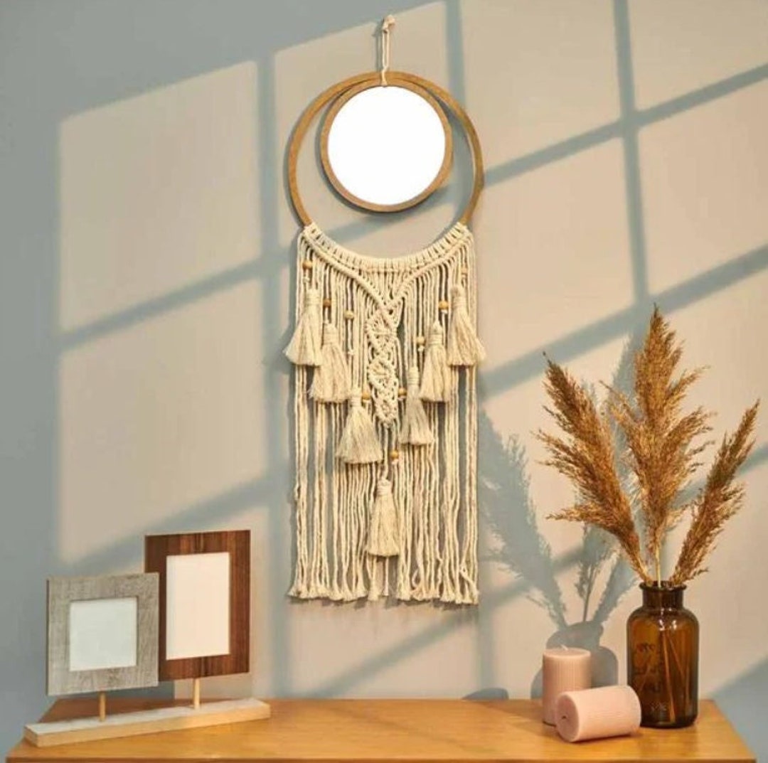 Macrame Circle Mirror Decorative Wall Panel - Etsy