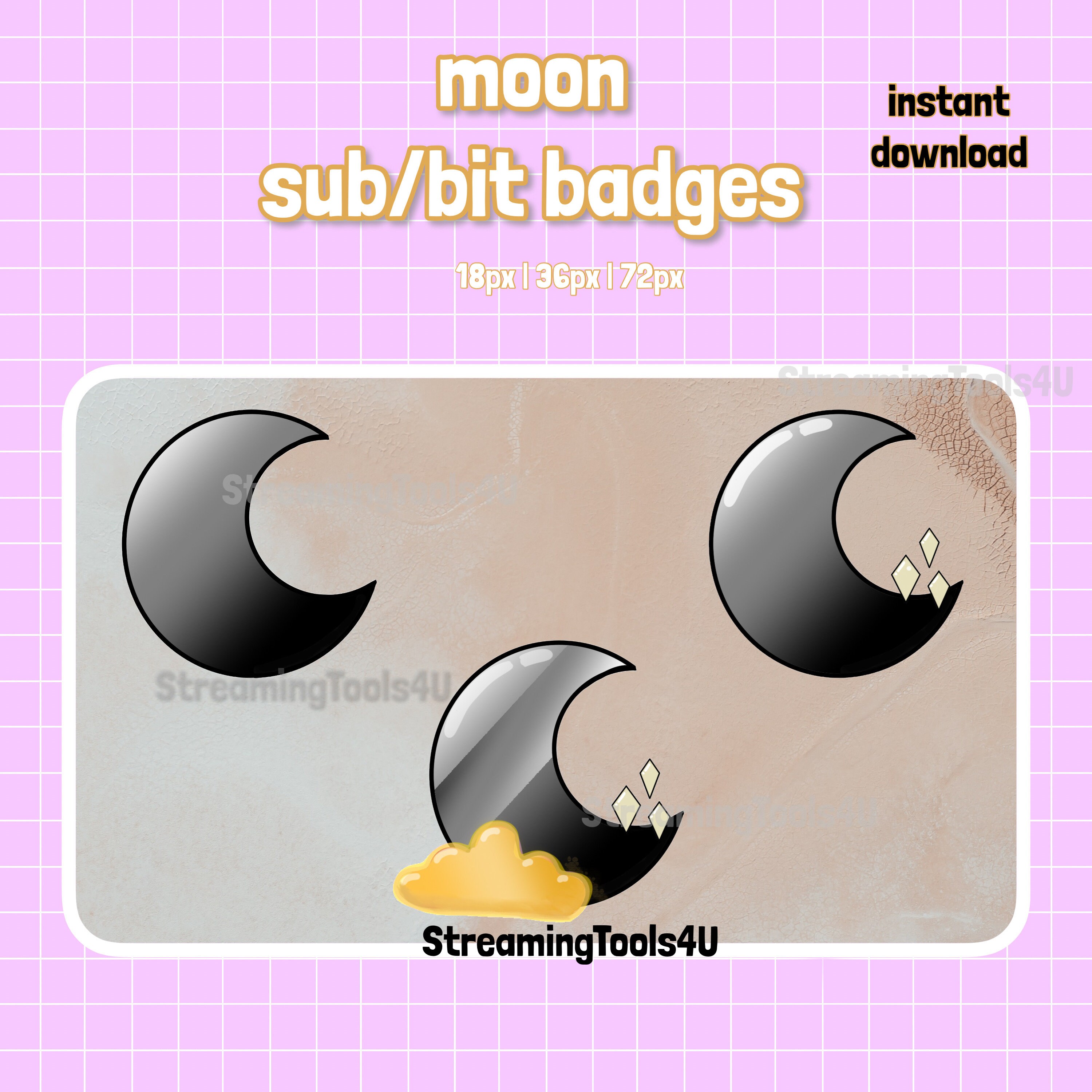 Moon Twitch Sub Badges / Bit Badges / Emote / Kawaii / Streamer ...