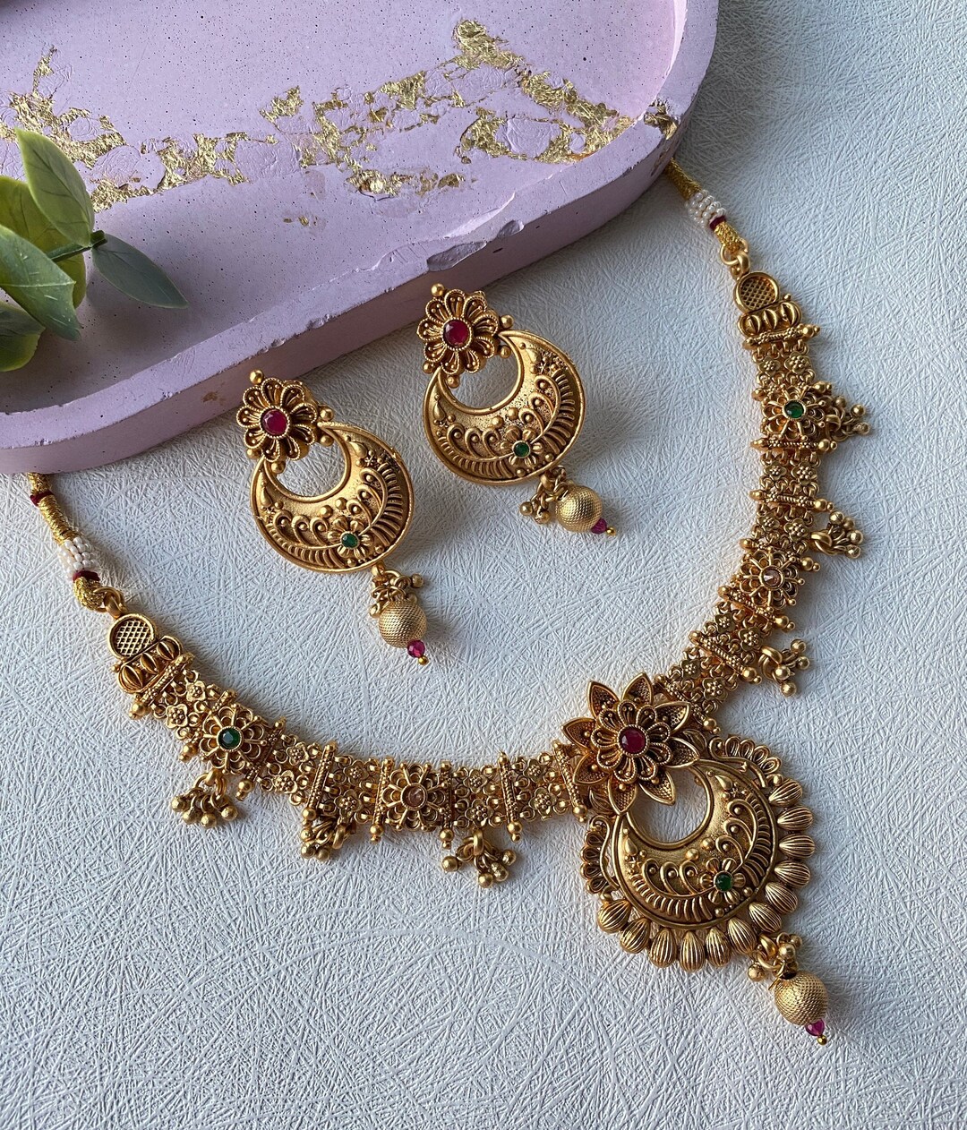 Designer Necklace Set Gold Imitation Jewelry Ruby Etsy