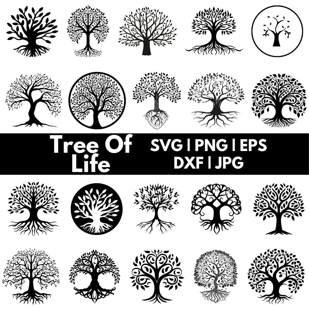 Tree of Life Bundle Design SVG PNG, Tree Silhouette Clipart, Spiritual ...