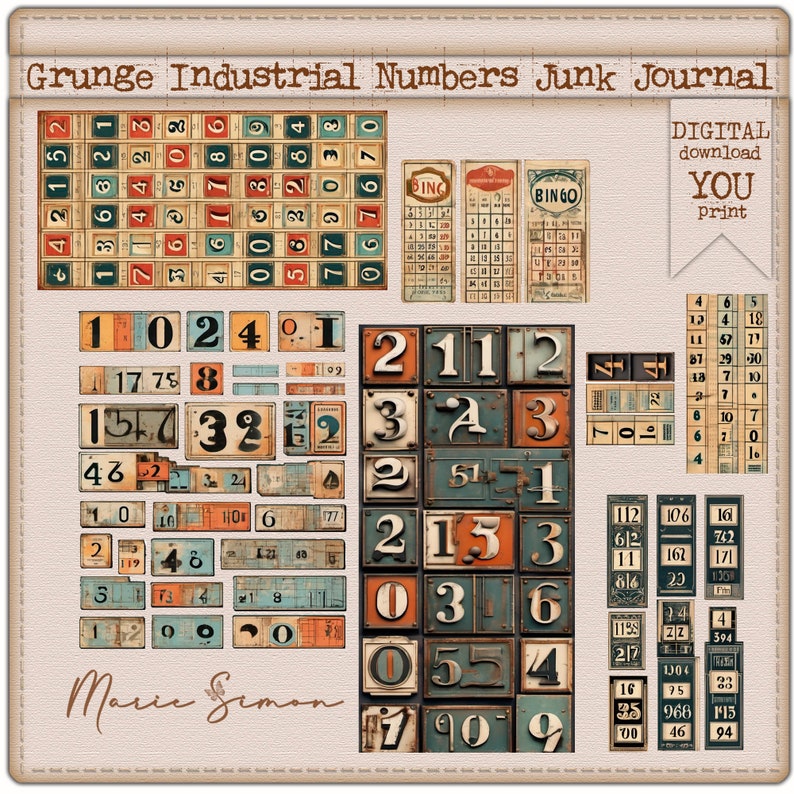 Printable Grunge and Industrial Numbers, Junk Journal, Printable Files ...