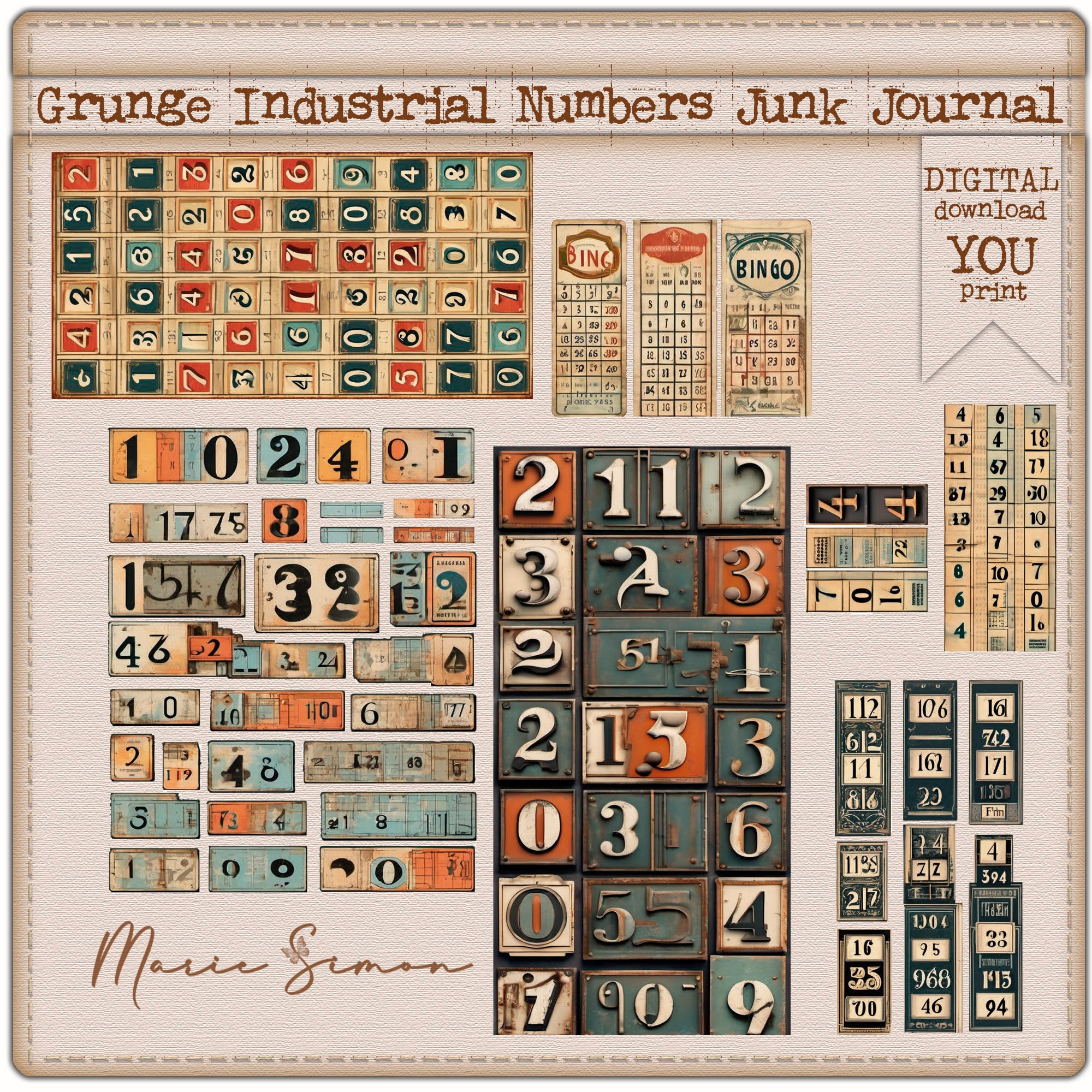 Printable Grunge and Industrial Numbers, Junk Journal, Printable Files ...